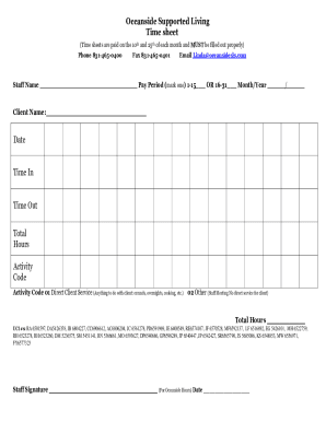 Fillable Online Oceanside Supported Living Time sheet Date Time In Time ...