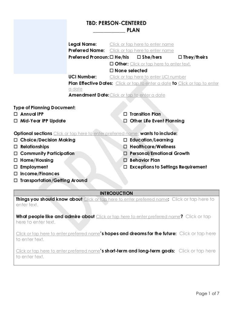 Fillable Online Revised Example Person-Centered Service Plan Fax Email ...