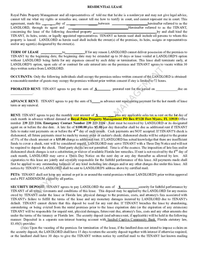 Fillable Online Lease Agreement Royal Palm .docx Fax Email Print - pdfFiller