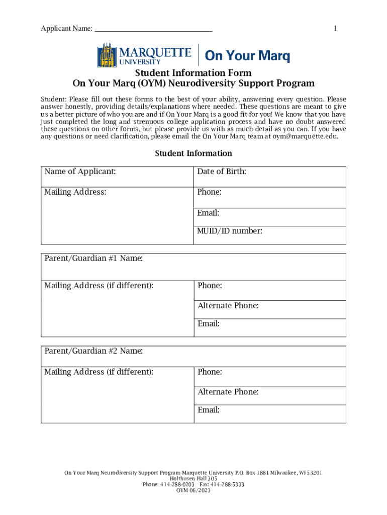 Fillable Online Fillable Online Student Information Form On Your Marq ... Fax Email Print ...