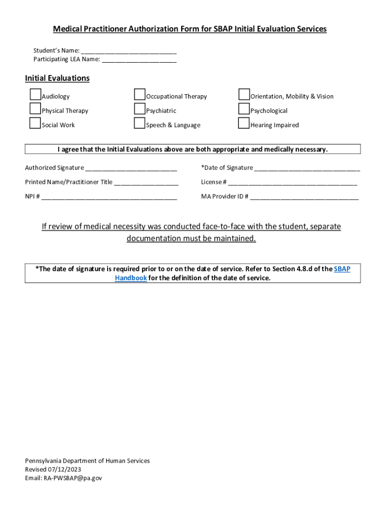 Fillable Online Medical Practitioner Authorization Form for SBAP ...