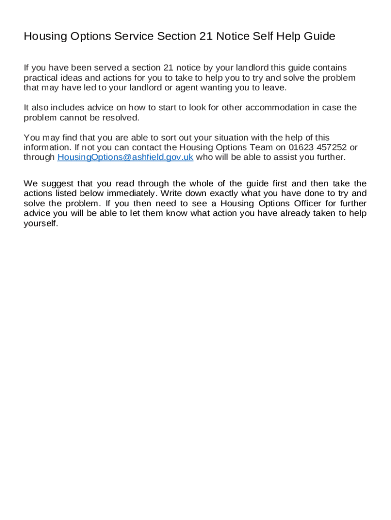 Housing Options Service Section 21 Notice Self Help Guide Doc Template ...
