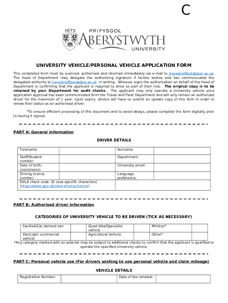 Application for University vehicles Doc Template | pdfFiller