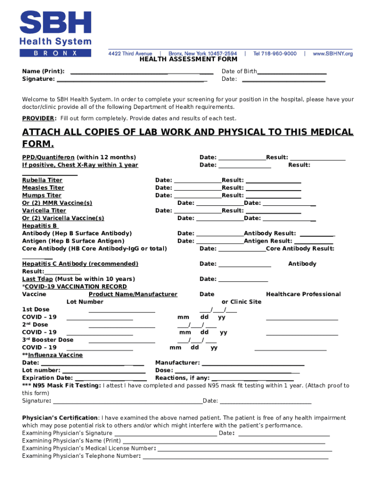 comprehensive health assessment Doc Template | pdfFiller