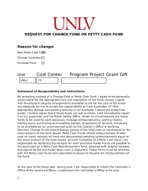 REQUEST FOR CHANGE FUND OR PETTY CASH FUND Doc Template | pdfFiller