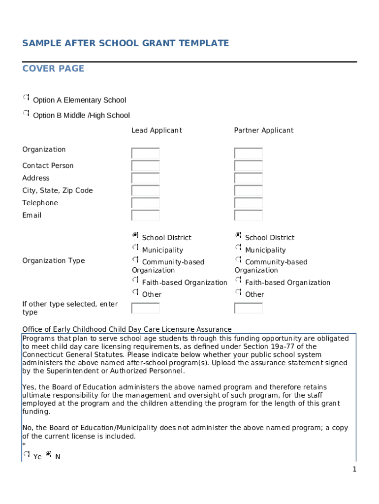 sample after school grant template Doc Template | pdfFiller