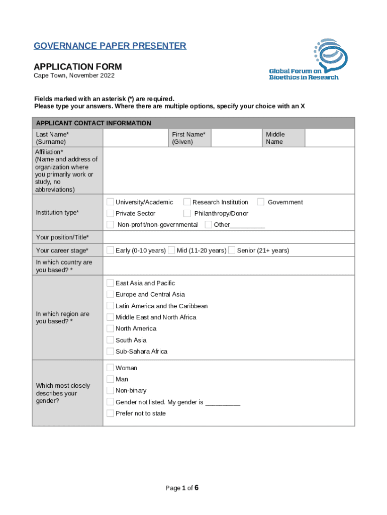 governance paper presenter application Doc Template | pdfFiller