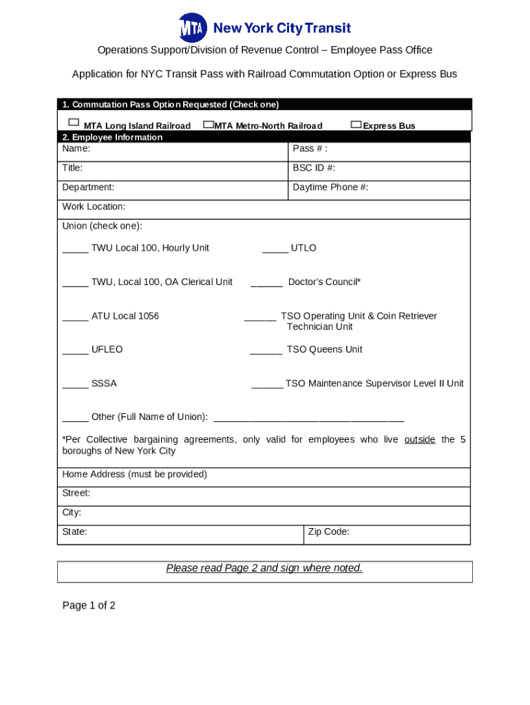 Employee Pass Office Application for NYC Transit Pass with ... Doc ...
