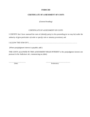 58C Certificate of Assessment of Costs Doc Template | pdfFiller