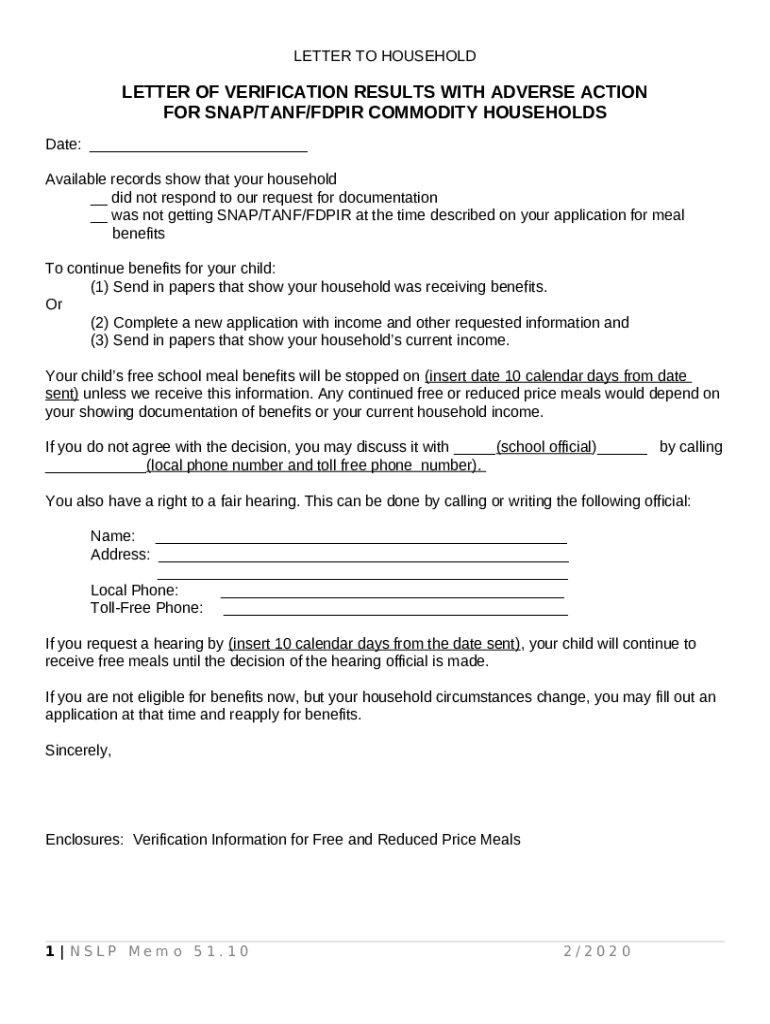 Sample Household Letter to Verify Family Eligibility - doe sd Doc ...