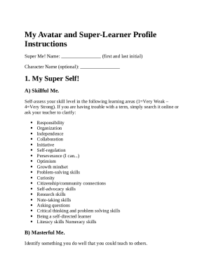 My Avatar and Super-Learner Profile Instructions Doc Template | pdfFiller
