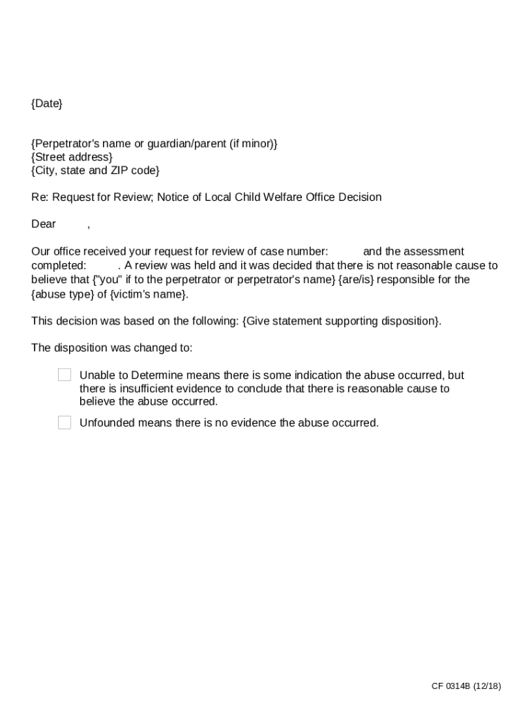 Notice of CPS Founded Disposition When Perpetrator is Parent/Caregiver ...