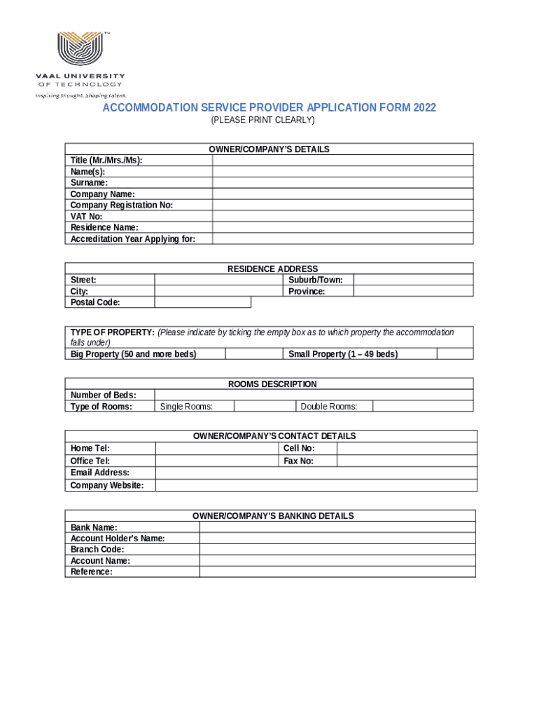 accommodation service provider application 2022 Doc Template | pdfFiller