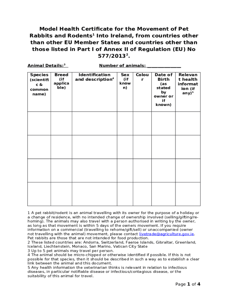 International Health Certificate for Personal Pets Doc Template | pdfFiller