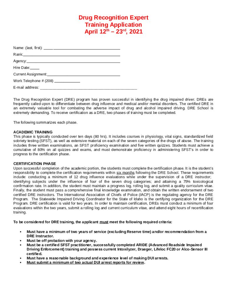 Application for Drug Recognition Expert Training - isp idaho Doc ...