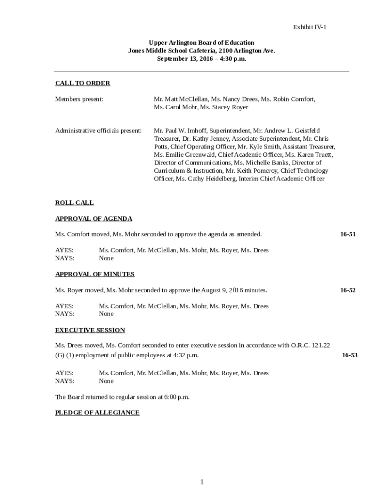 Upper Arlington Board of Education ... Doc Template | pdfFiller