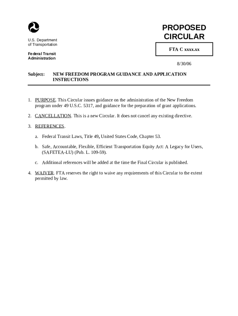 This Circular issues guidance on the administration of the New Freedom ...