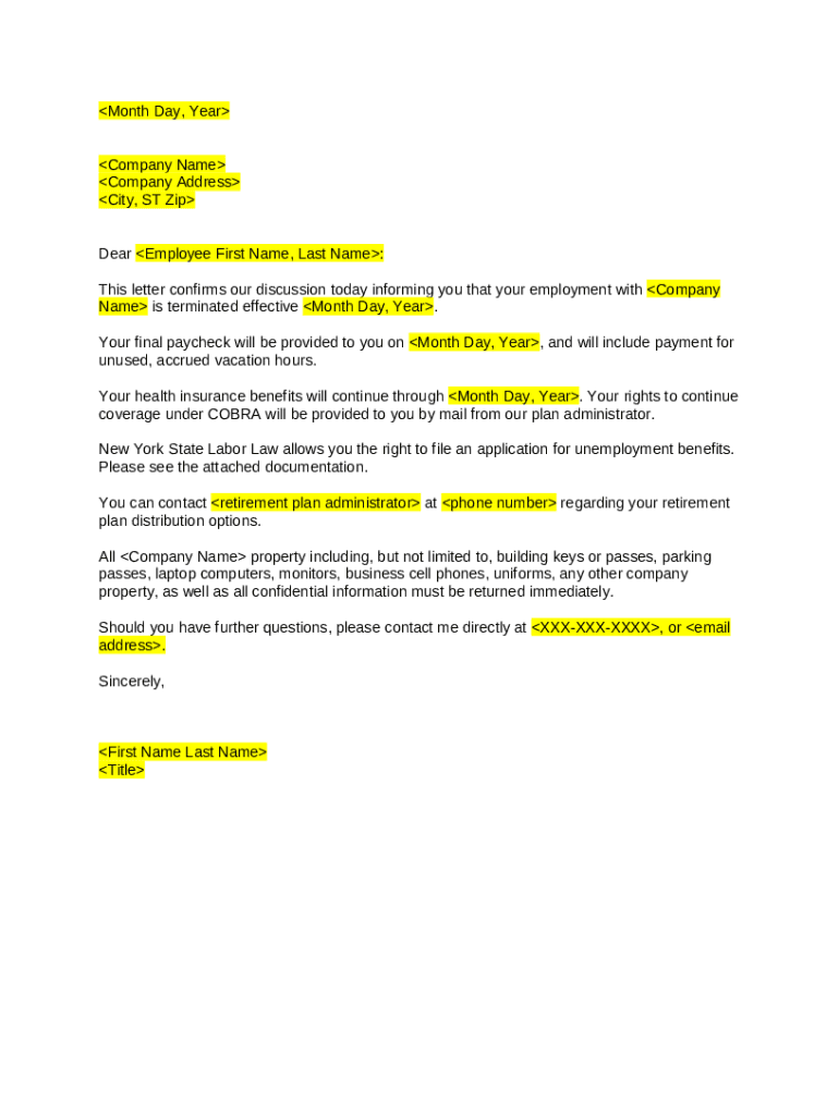 3 Sample Termination Letters to Keep Firing Human Doc Template | pdfFiller