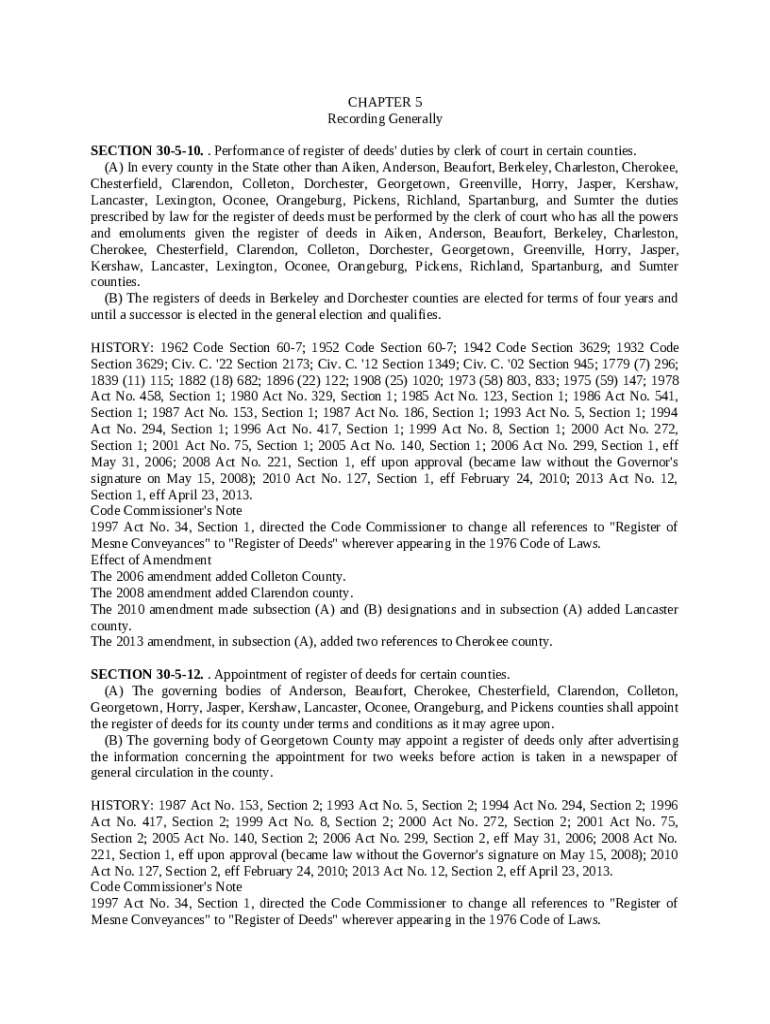 Section 30-5-10. . Perance of register of deeds' duties ... Doc ...