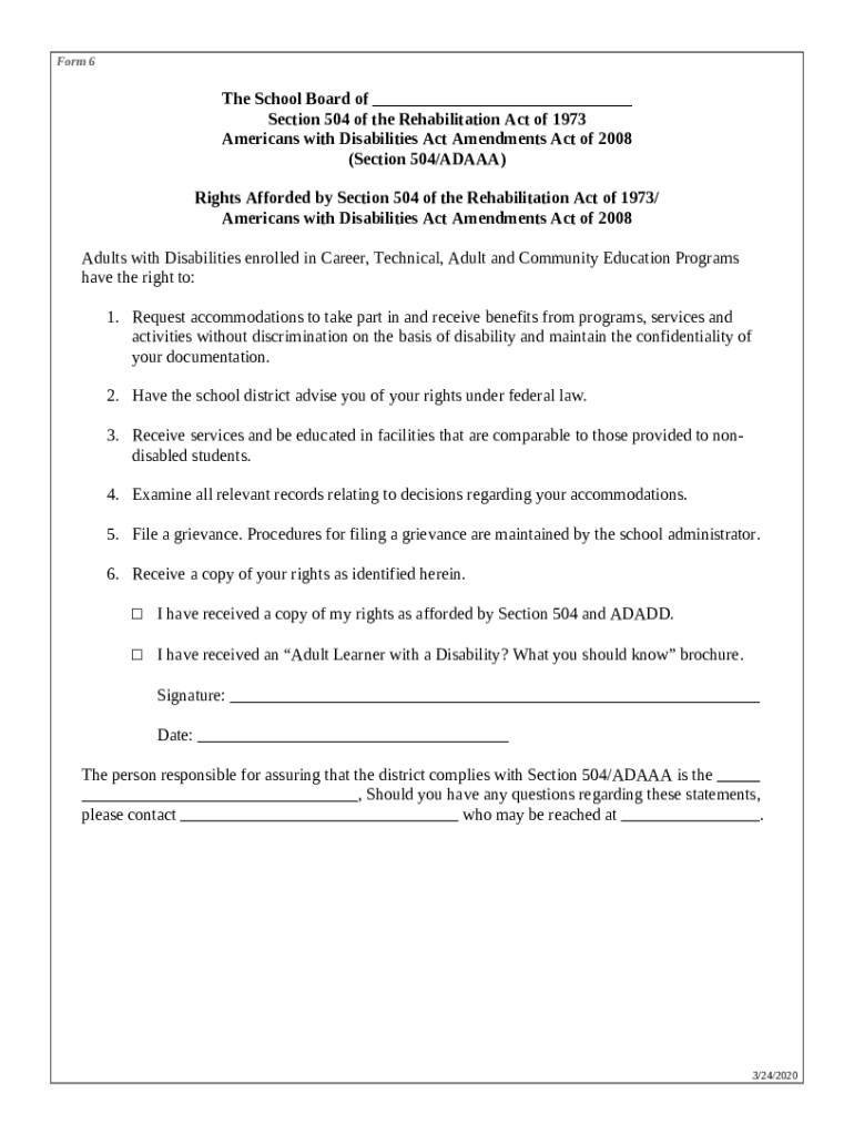 7 Rights Afforded by Section 504-ADAAA Doc Template | pdfFiller