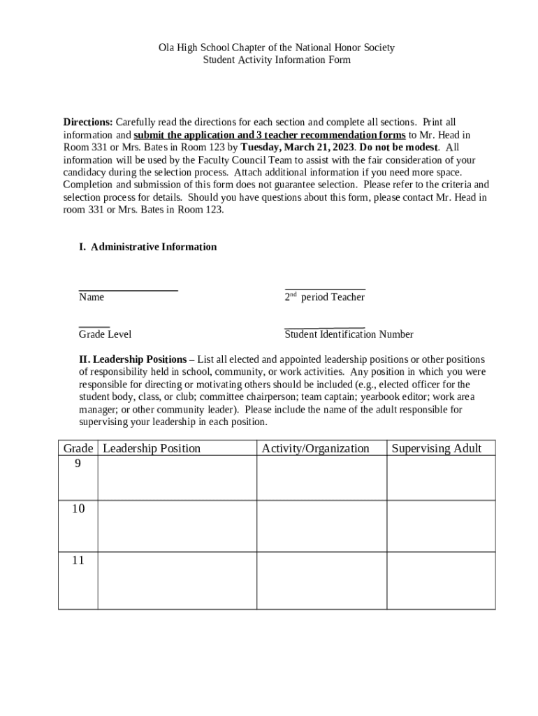 National Honor Society / Overview - schoolwires henry k12 ga Doc Template | pdfFiller
