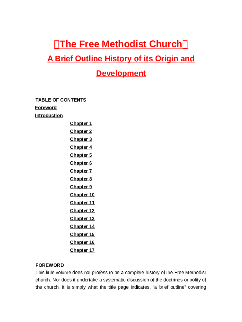 The Free Methodist Church: A Brief Outline History of its ... Doc ...