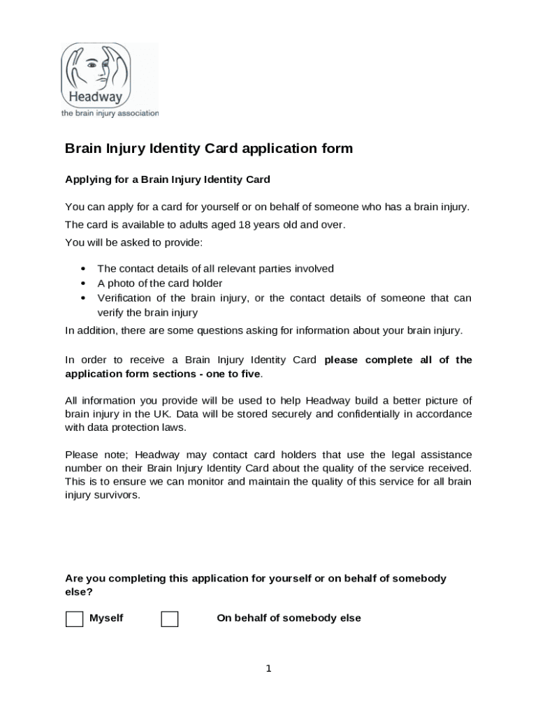 Headway Brain Injury Identity Card - Supporting daily life Doc Template ...