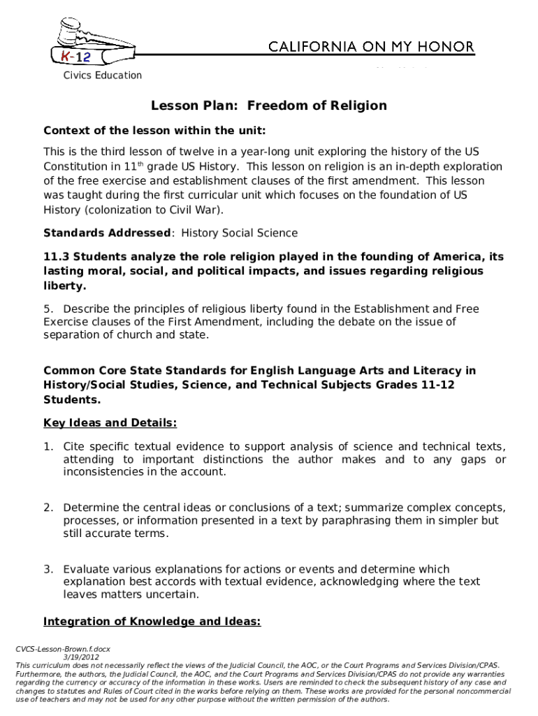 Lesson Plan: Impartiality; An Honest Court Doc Template | pdfFiller