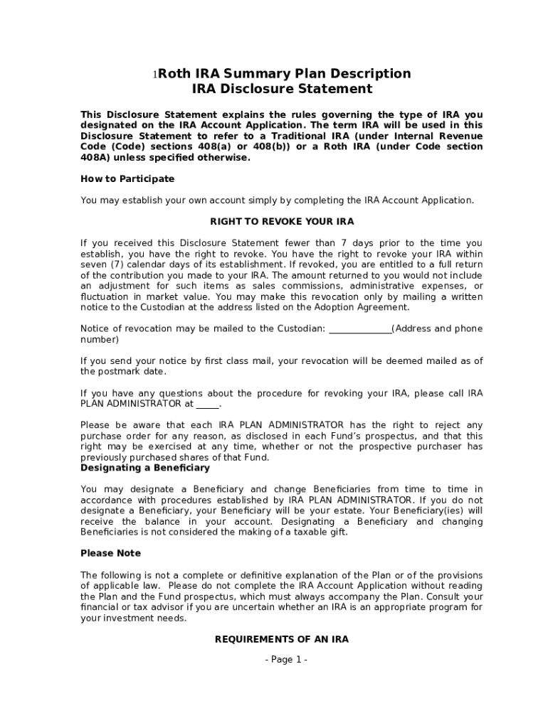 Roth IRA Summary Doc Template | pdfFiller
