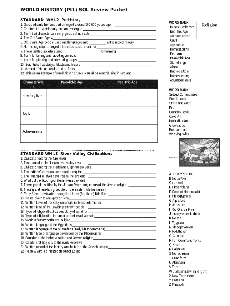 (DOC) WORLD HISTORY (Pt1) SOL Review Packet - Home Doc Template | pdfFiller