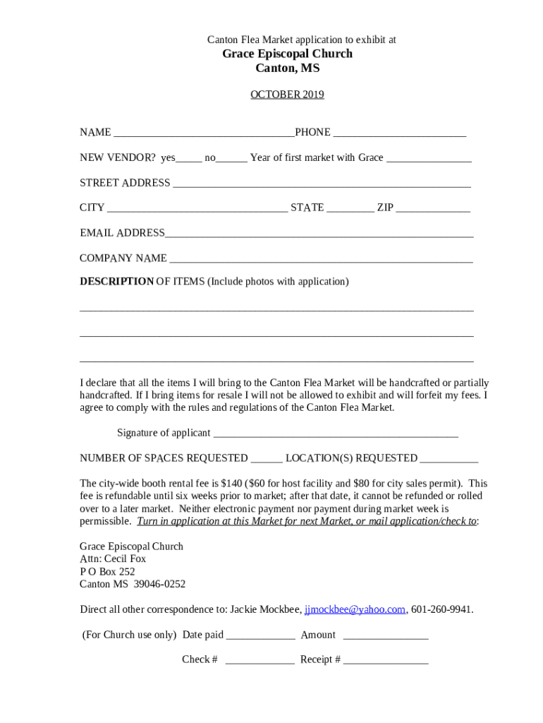Canton Flea Market application to exhibit at Doc Template | pdfFiller