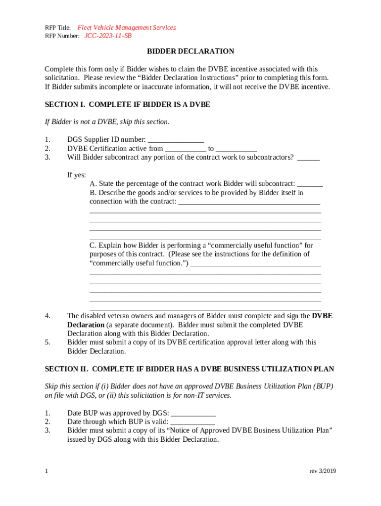 Attachment 11 DVBE Declaration - California Courts Doc Template | pdfFiller