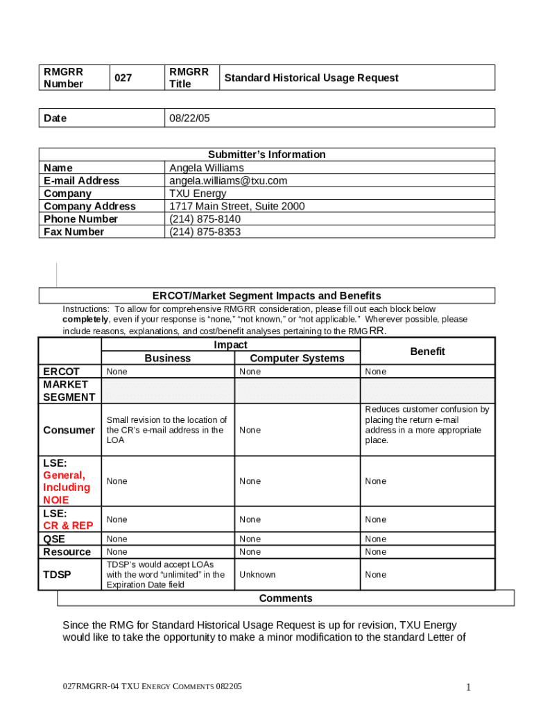 ERCOT/Market Segment Impacts and Benefits Doc Template | pdfFiller