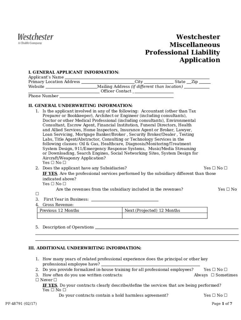 Miscellaneous E&O Application Doc Template | pdfFiller