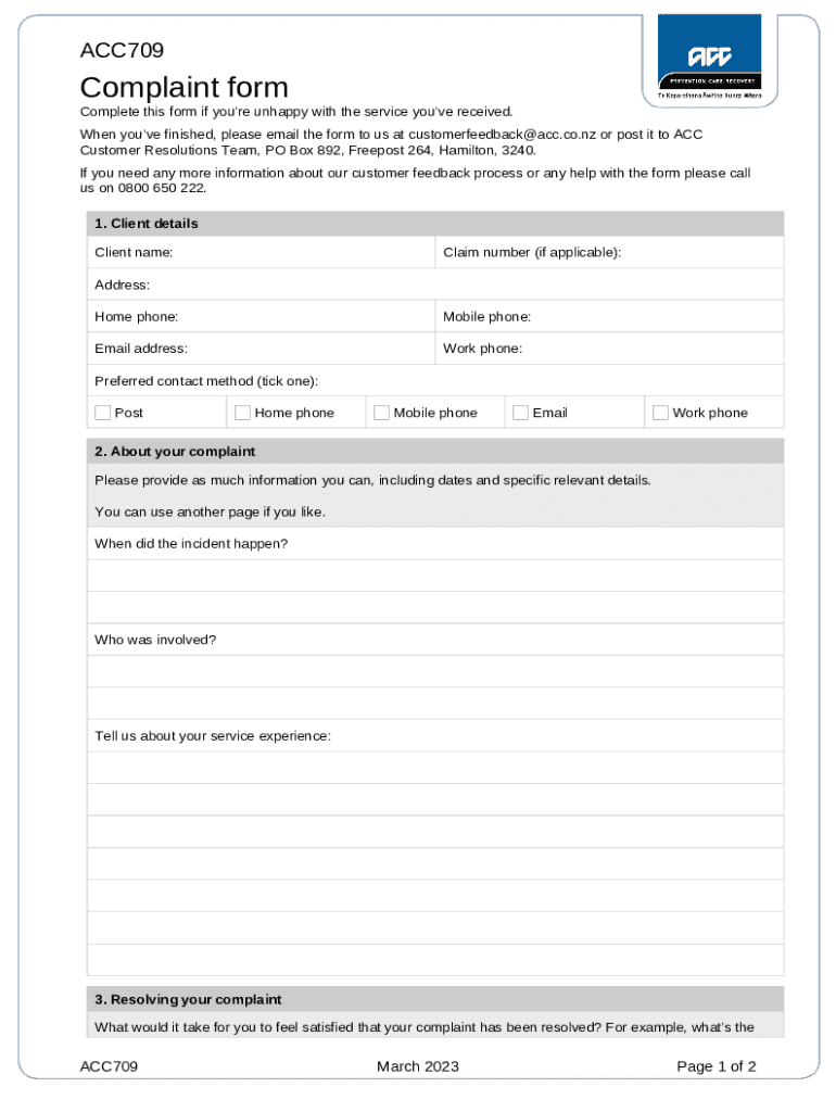 ACC709 Complaint . Complaints Doc Template | pdfFiller