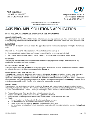 Online AXIS PRO MPL SOLUTIONS APPLICATION ... Doc Template | pdfFiller