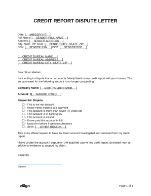 Free Credit Report Dispute Letter TemplatePDFWord Doc Template | pdfFiller