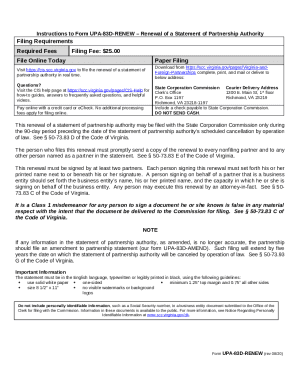 Instructions to UPA-93Statement of Partnership Authority - scc virginia ...