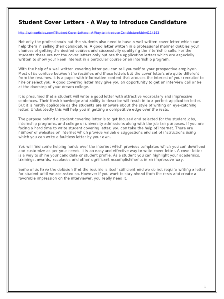 Student Cover Letters With Template and Example Doc Template | pdfFiller