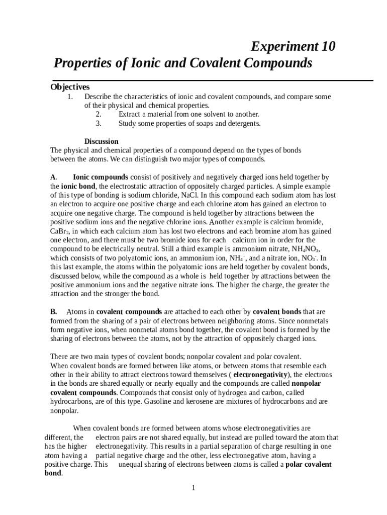 Properties, Examples and Uses of Covalent Compounds Doc Template | pdfFiller