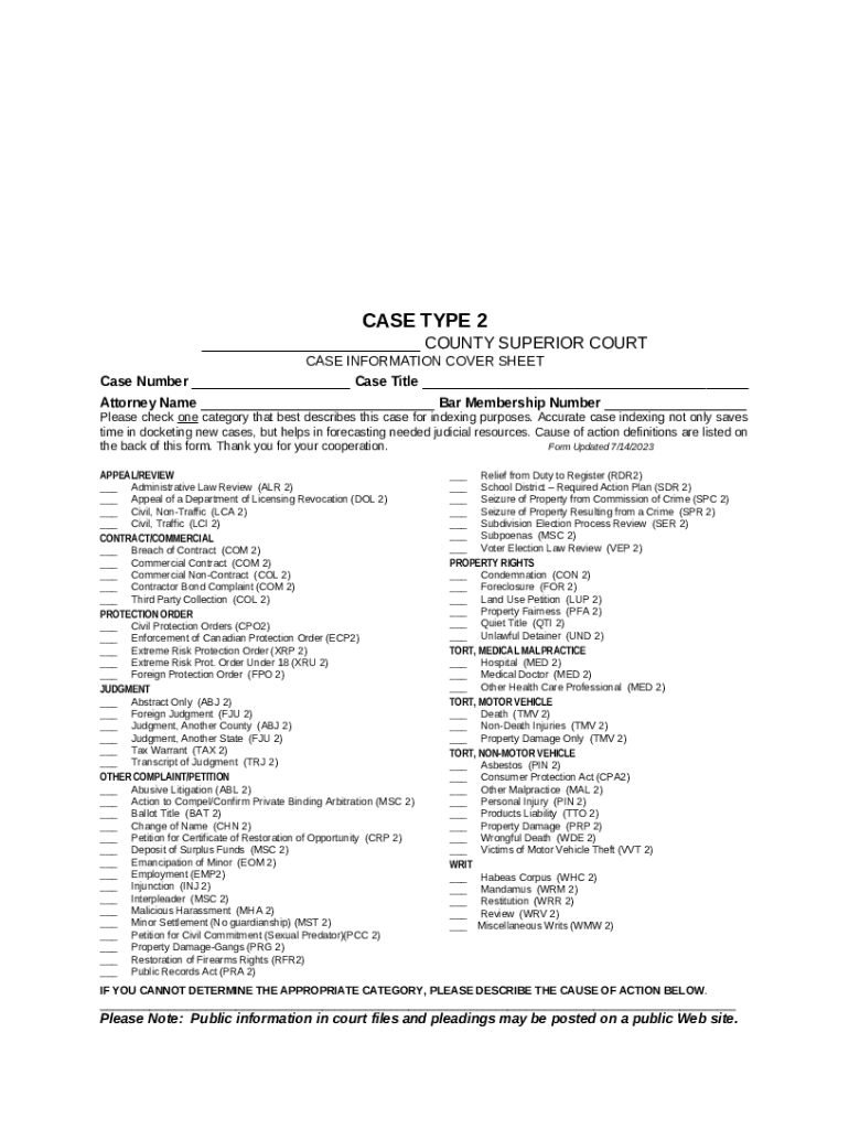 Case Type 2 Case Ination Cover Sheet :: Washington :: ... Doc Template ...