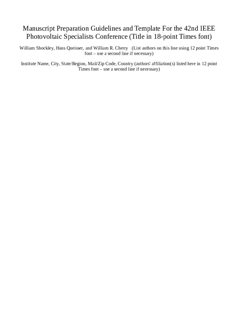 Manuscript Preparation Guidelines and Template For the 43 Doc Template | pdfFiller