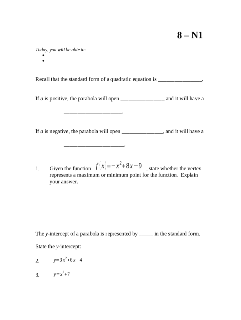 Parabola in Standard Graphing, Rules & Examples Doc Template | pdfFiller