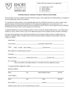 ACADEMIC HEALTH VISITING STUDENT APPLICATION - med emory Doc Template | pdfFiller