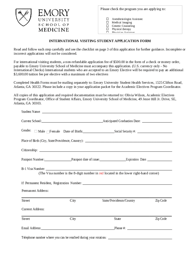 ACADEMIC HEALTH VISITING STUDENT APPLICATION - med emory Doc Template ...