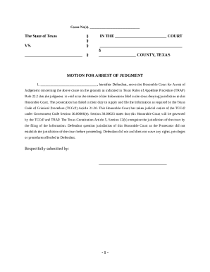 MOTION FOR ARREST OF JUDGMENT Doc Template | pdfFiller