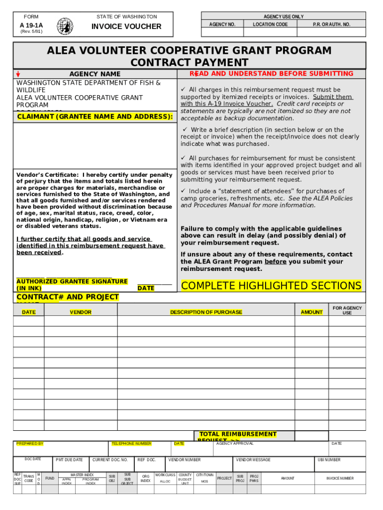 A19-2AE2 Contract Invoice Voucher -09 - wdfw wa Doc Template | pdfFiller