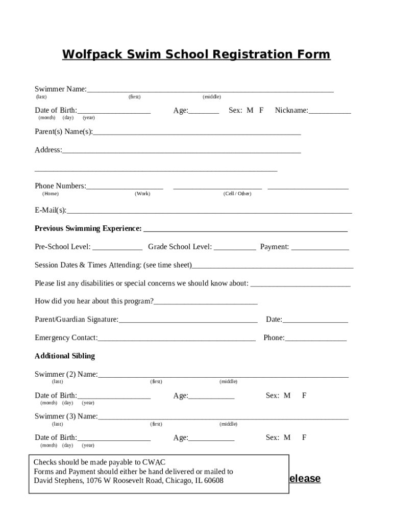 Wolfpack Swim School Registration Doc Template | pdfFiller