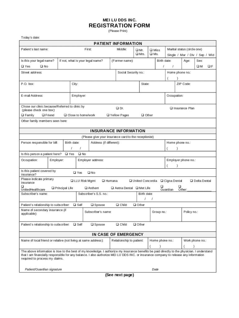 Medical office registration . MEI LU DDS INC. Doc Template | pdfFiller