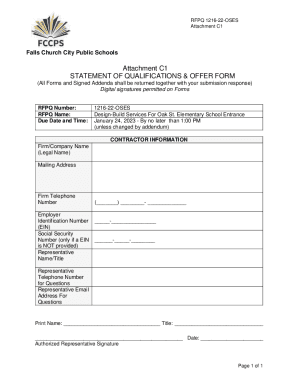 Fillable Online Attachment C1 STATEMENT OF QUALIFICATIONS & OFFER FORM ...